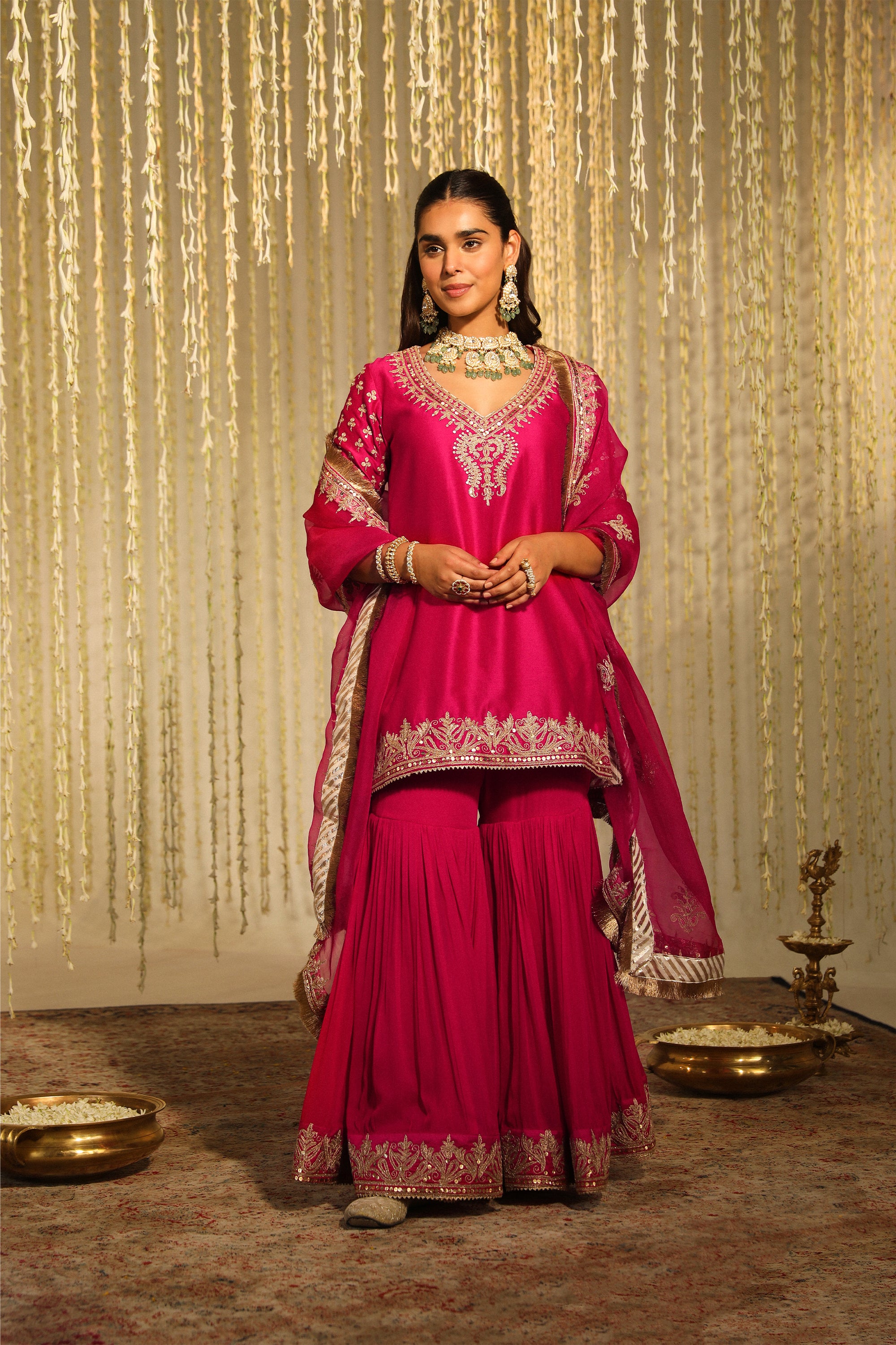 Trendy Hot Pink Silk Chanderi Aaira Kurta Set – Karegar
