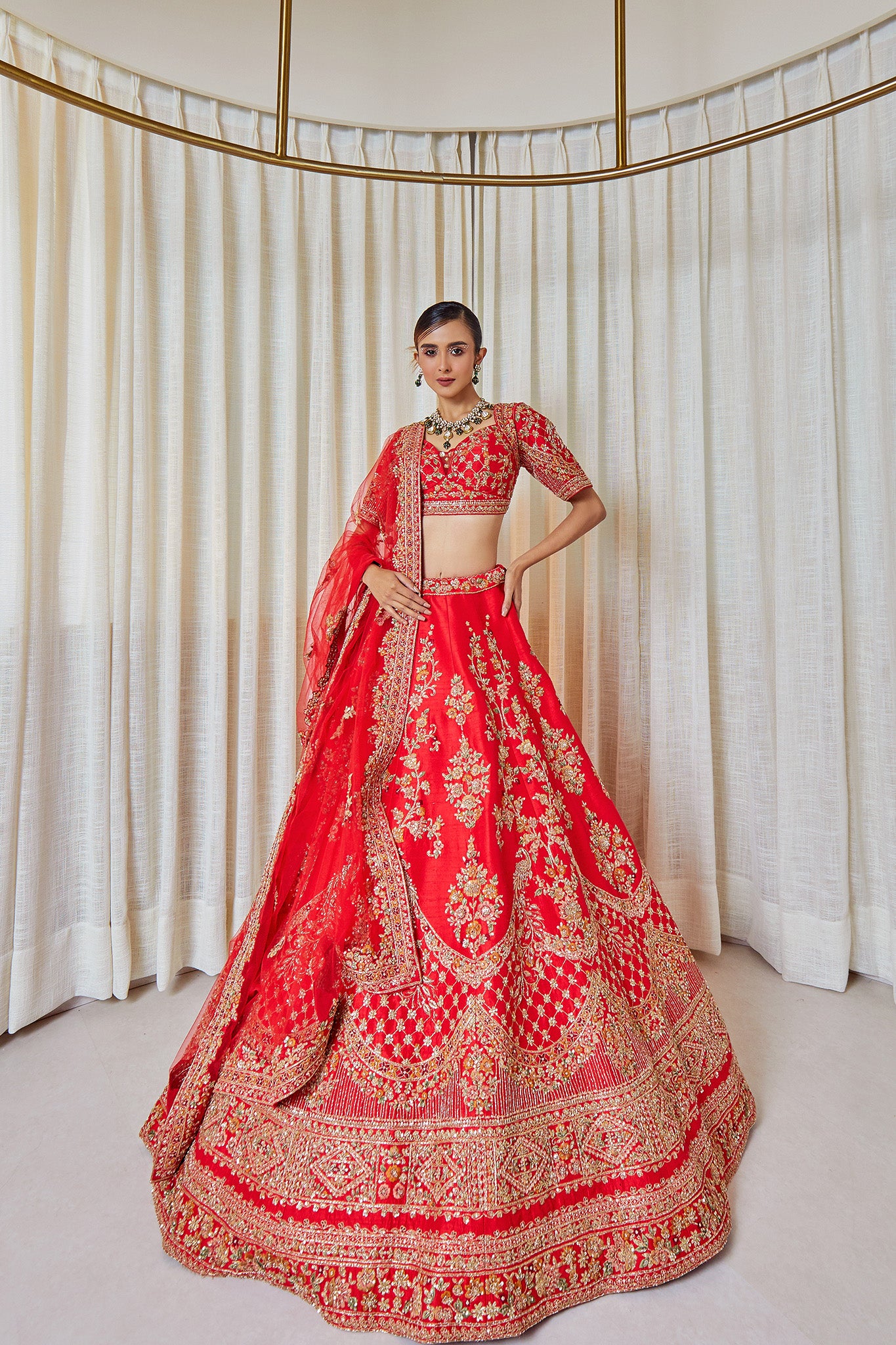 Morbel - Red Raw Silk Zardosi Bridal Lehenga Set – Karegar