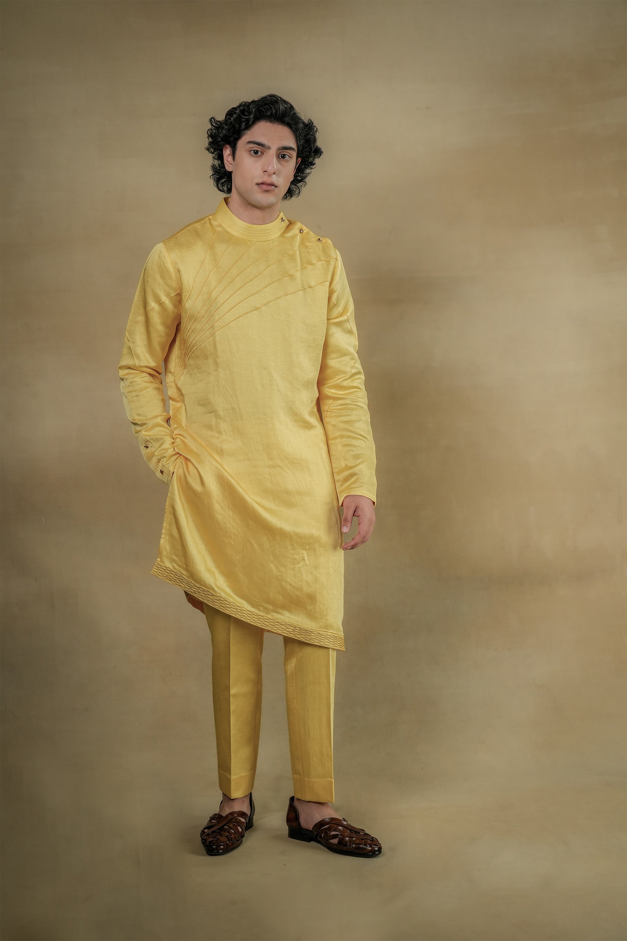 Lemon Yellow Embroidered Shrug Set | Floral Hand Embroidery – Karegar