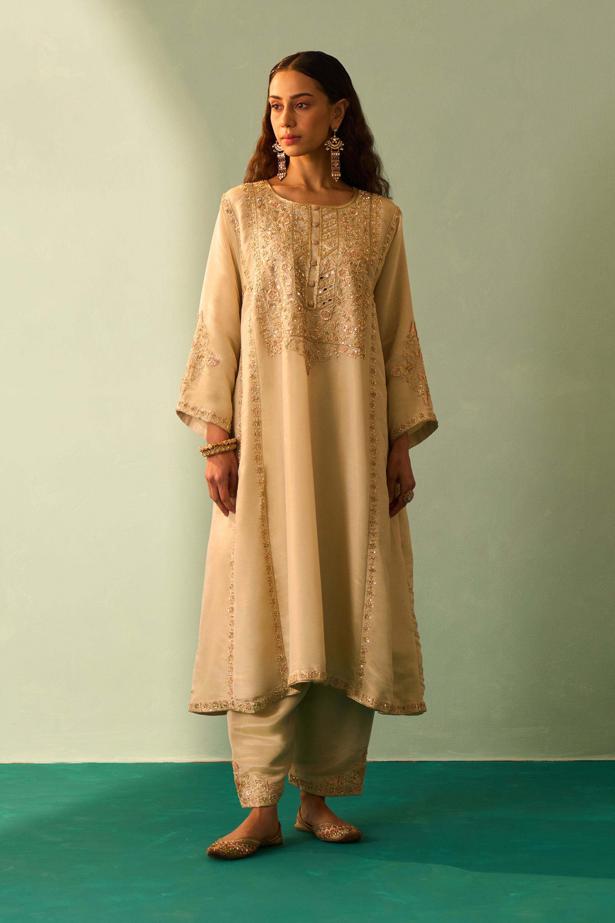 Exquisite Gold Tissue Choga Set | Traditional Zardozi Embroidered ...