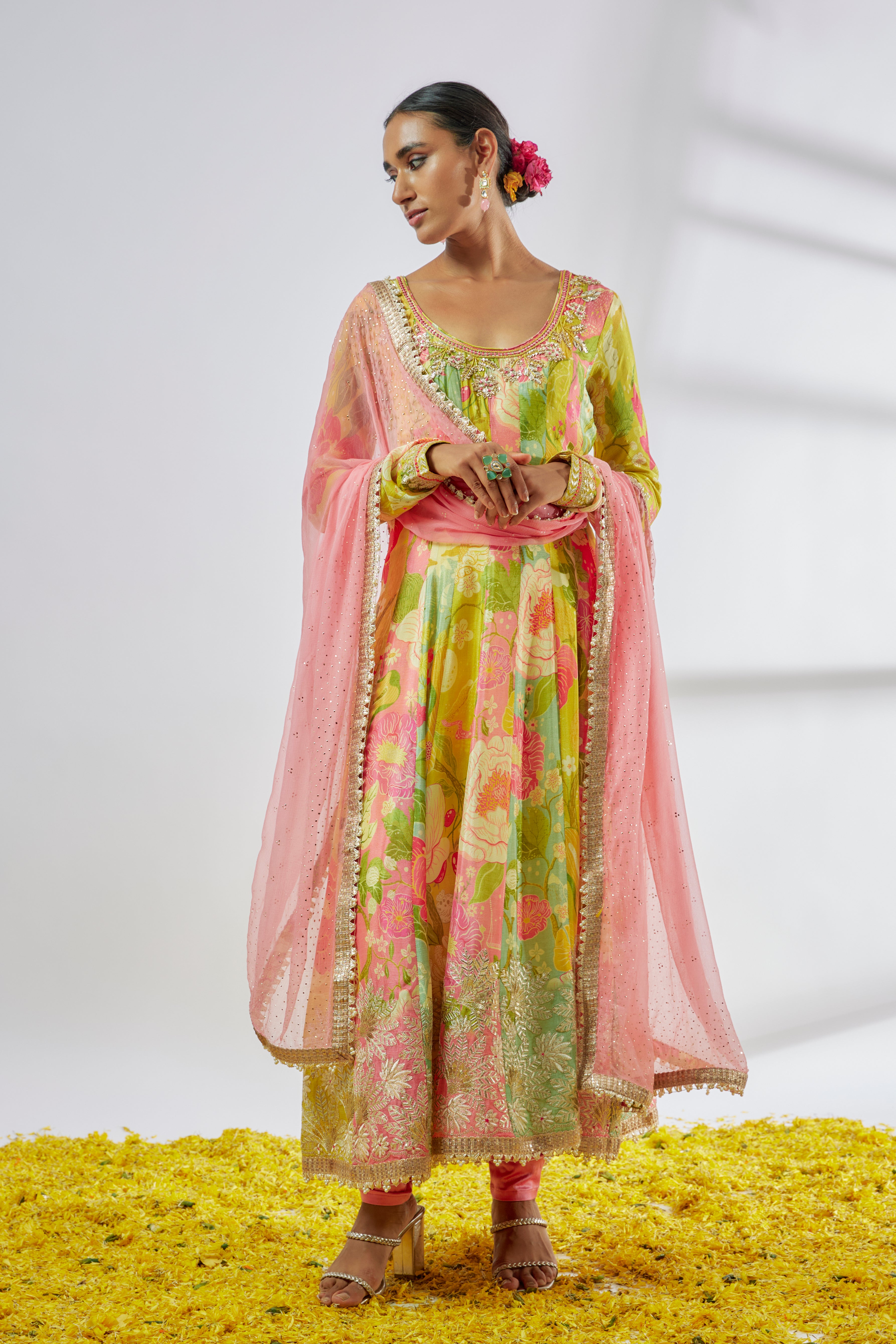 Multi-Color Floral Printed Deepti Anarkali Set | Festive Wear – Karegar