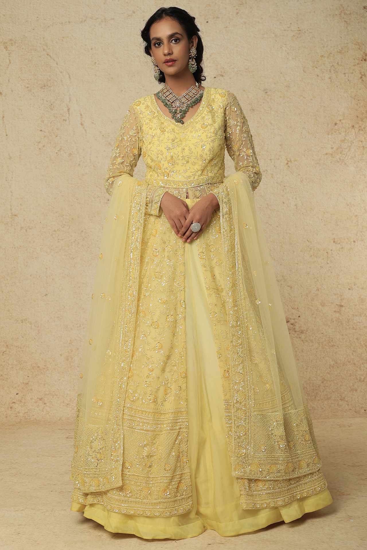 Lemon Net Self Embroidered Lehenga - Stylish Ethnic Wear – Karegar