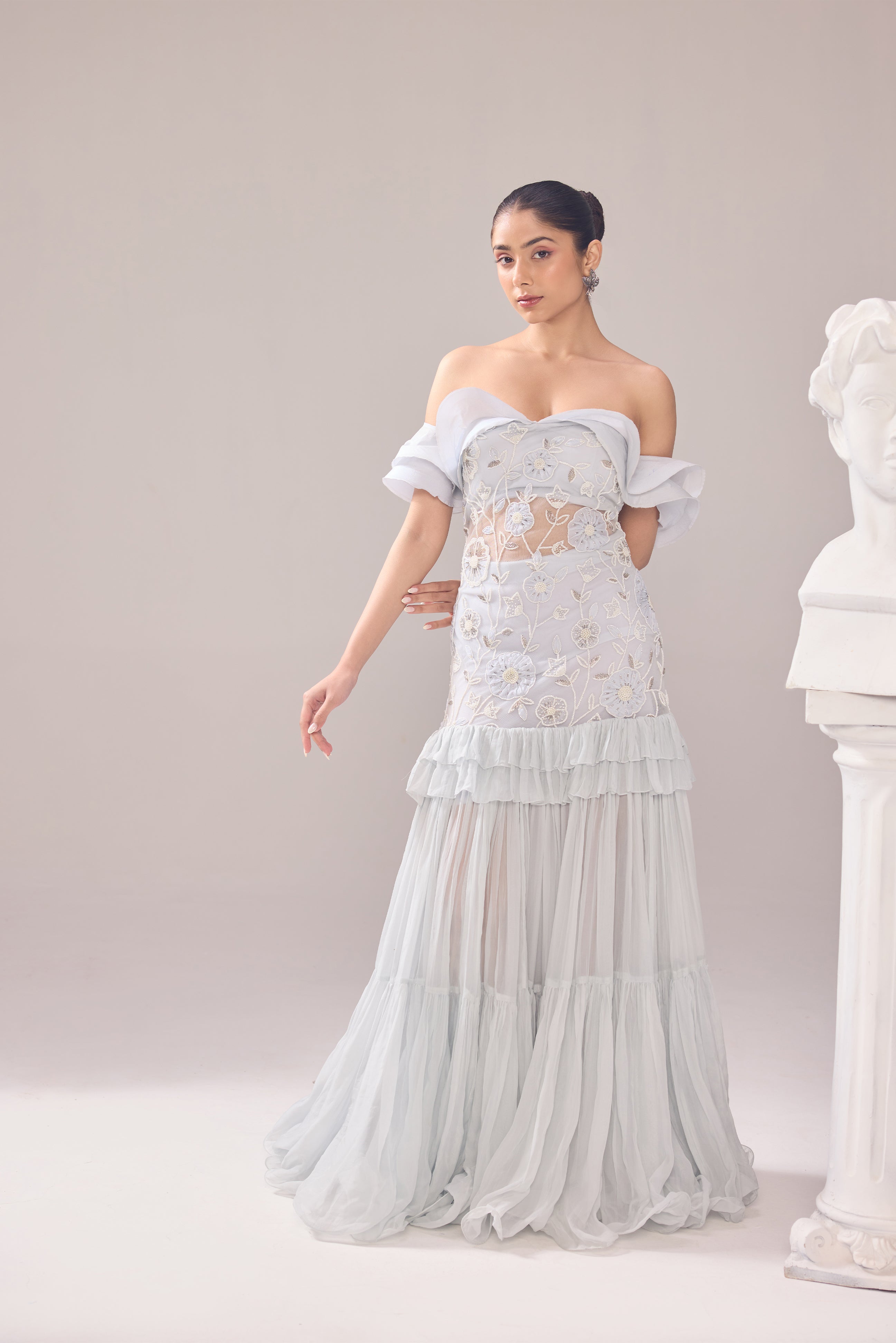 Exquisite Beryl Gown with Pearl Detailing | Pastel Hues – Karegar