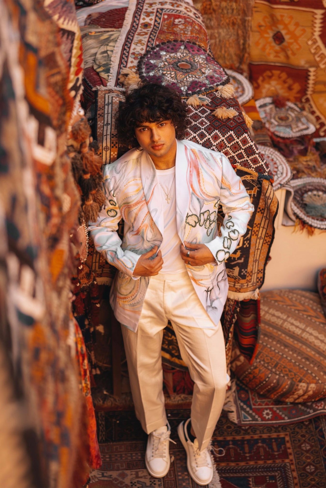 Hand-painted Water Lily Blazer with Tapered Trousers – Karegar