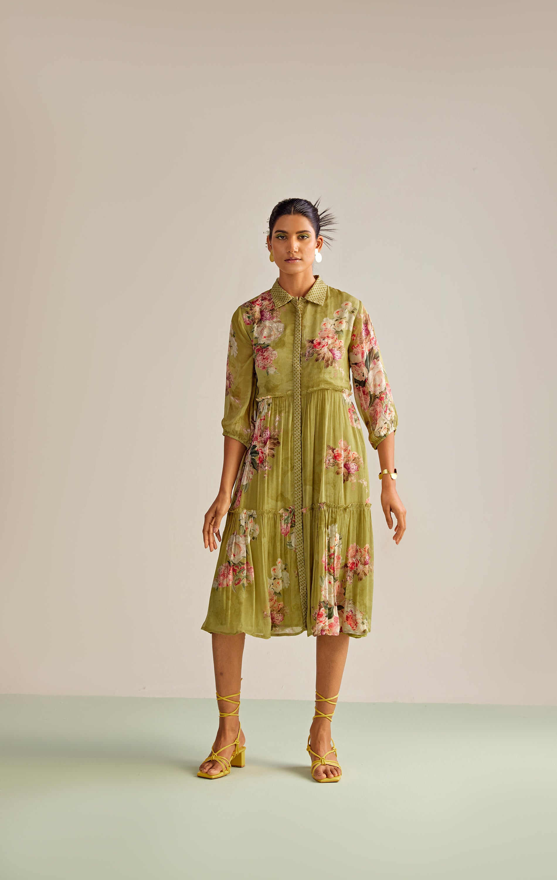Flattering Sophie Dress with Floral Motifs | 46" Length – Karegar