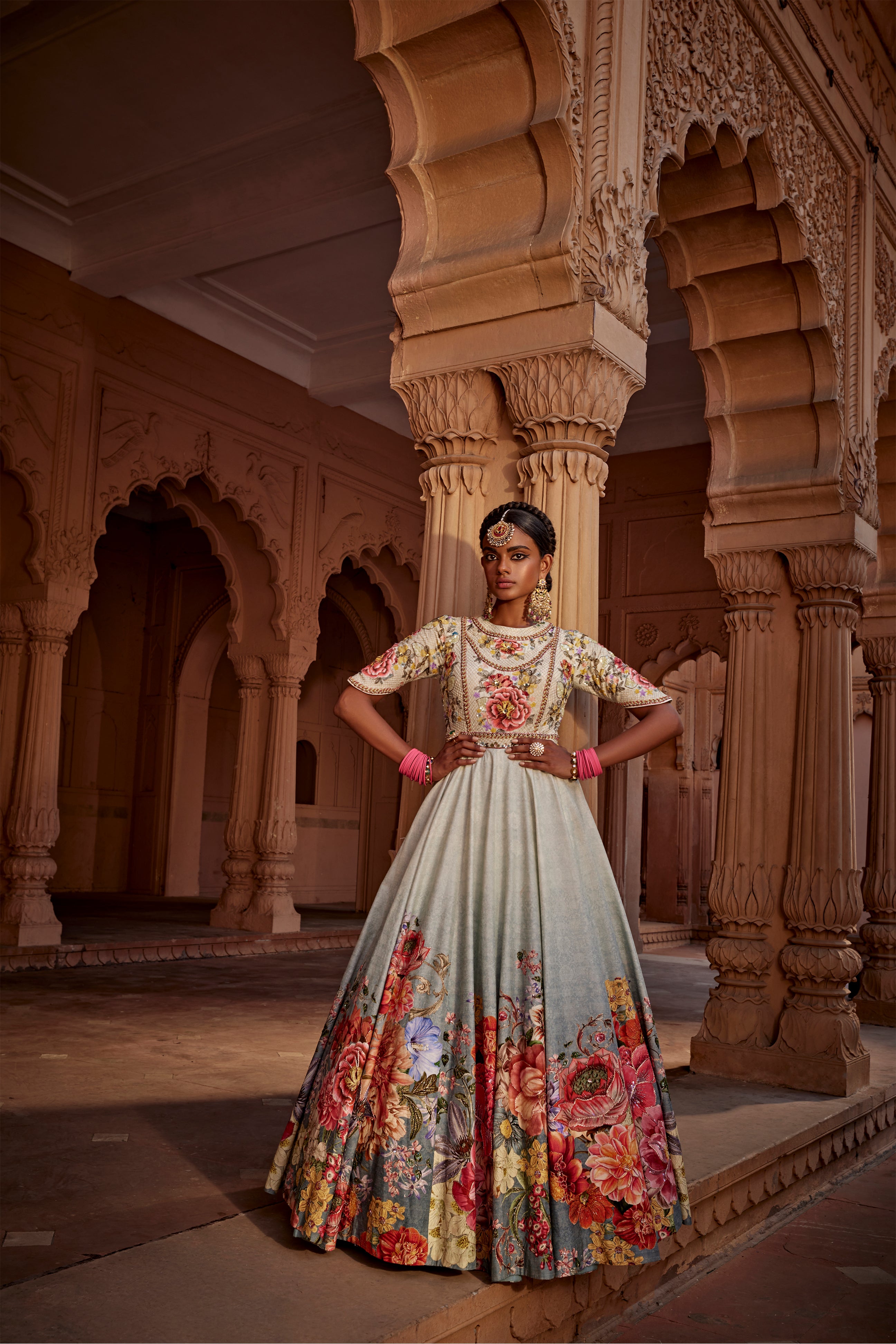 Exquisite Manya Anarkali Set with Vintage Floral Design – Karegar