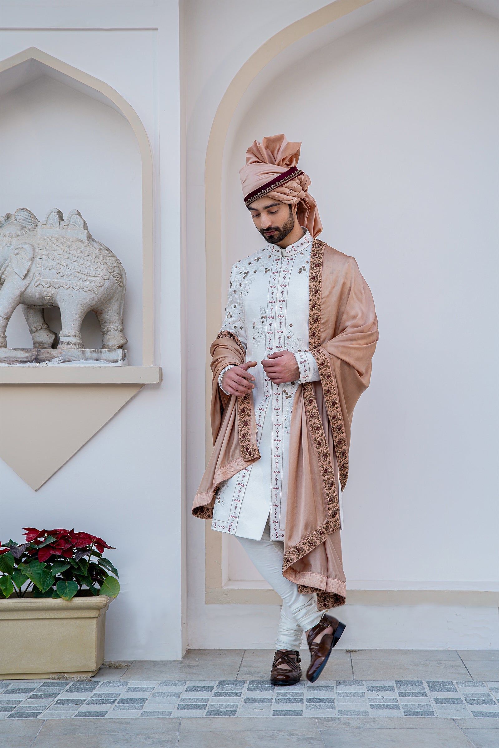 Classic White Sherwani Set | Groom's Wedding Outfit – Karegar