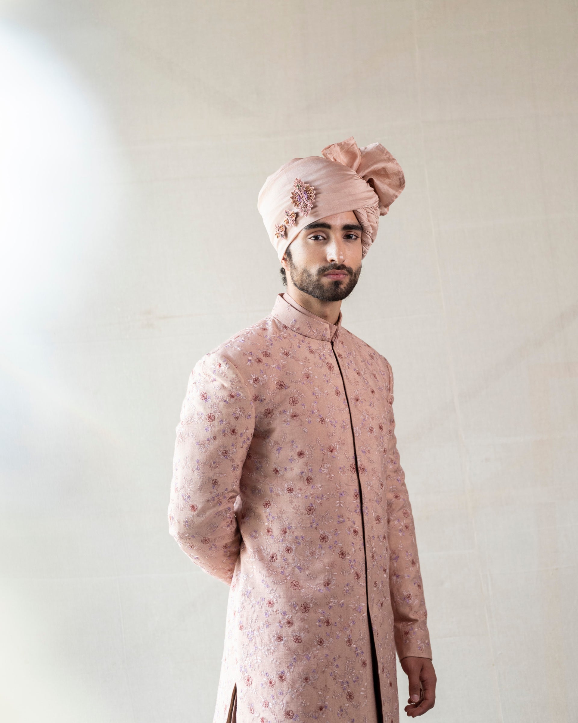 Handcrafted Champagne Jamawaar Sherwani for Men – Karegar